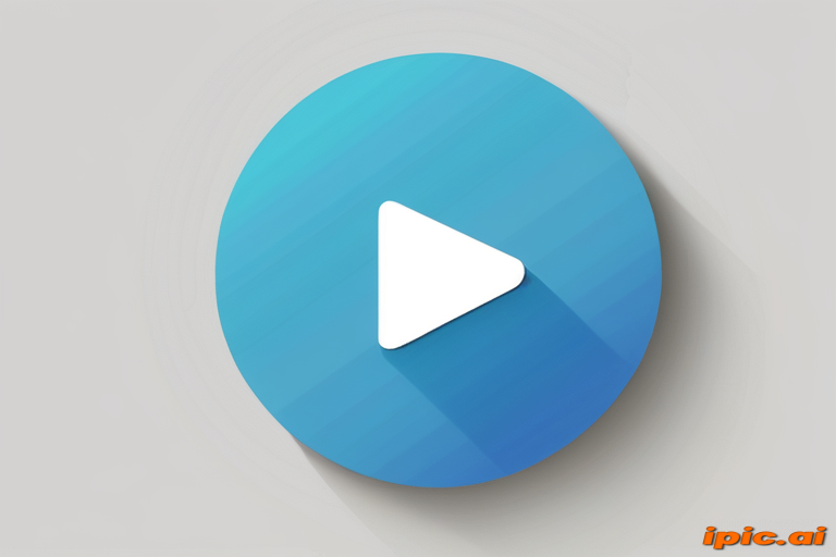 Stylized Blue Play Button with Shadow on a Soft Gray Background