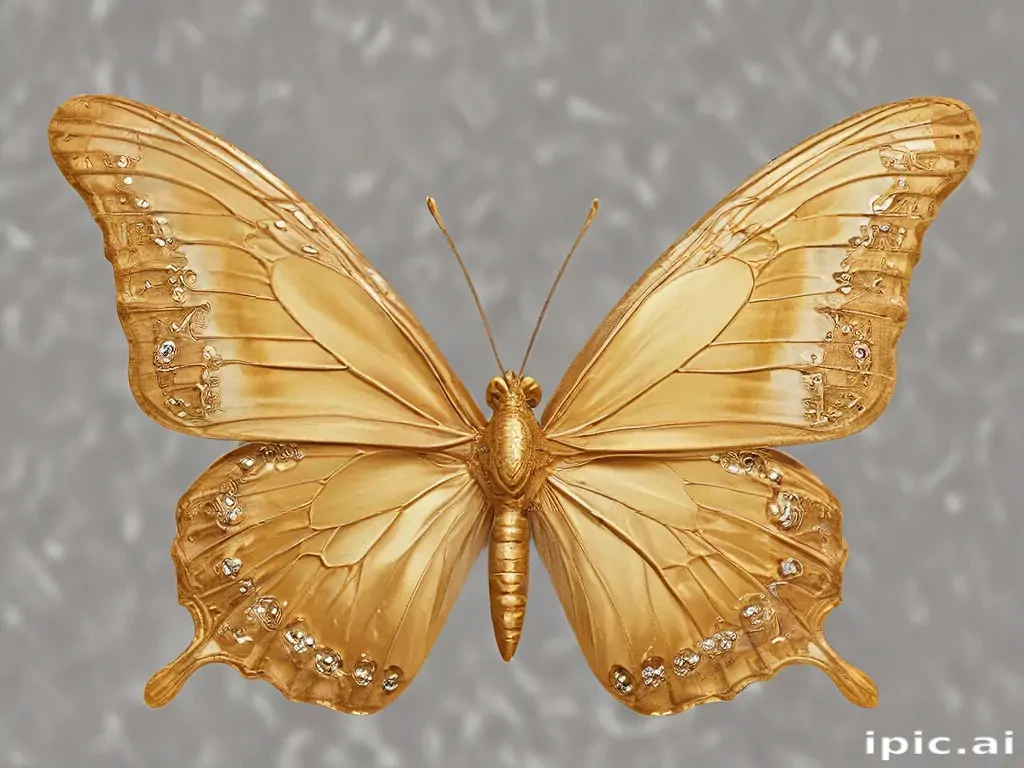 Golden Butterfly with Sparkling Details Against a Subtle Gray Background