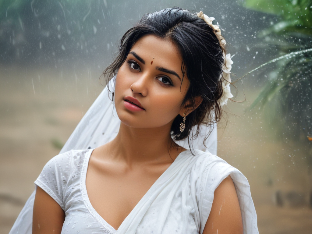 Stunningly beautiful Indian model, white chiffon saree , beautiful ...