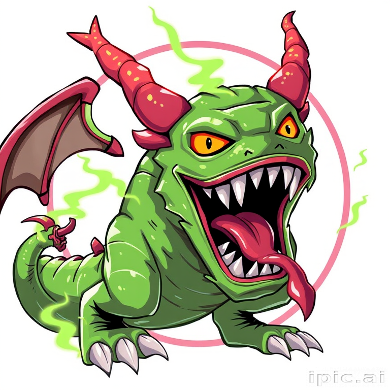 Vibrant Cartoon Dragon Monster with Horns and a Playful Expression