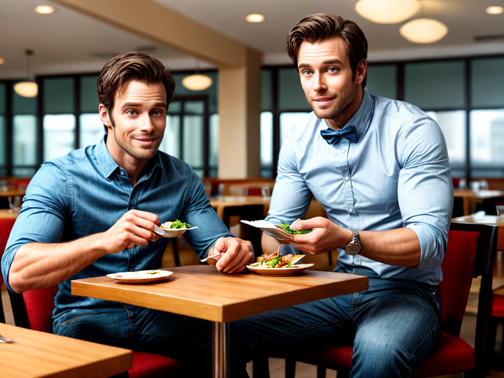 restaurant, table, handsome man sitting, dinner at restaurant, menu