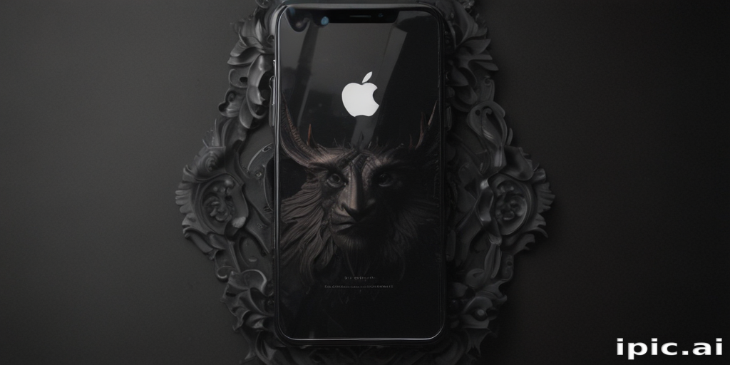 Artistic Display of a Black iPhone with Intricate Dark Background Design