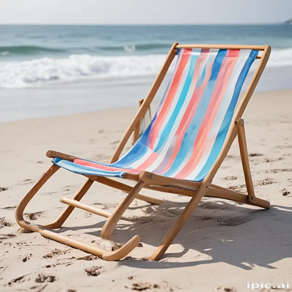 Colorful Beach Chair Set Against a Serene Ocean Background on Sandy Shore