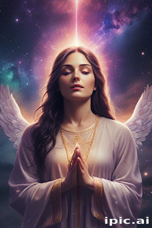 Celestial Being with Angelic Wings Meditating in a Cosmic Universe