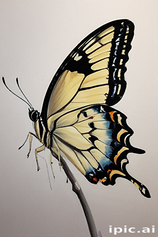 A Beautifully Detailed Illustration of a Vibrant Butterfly on a Branch
