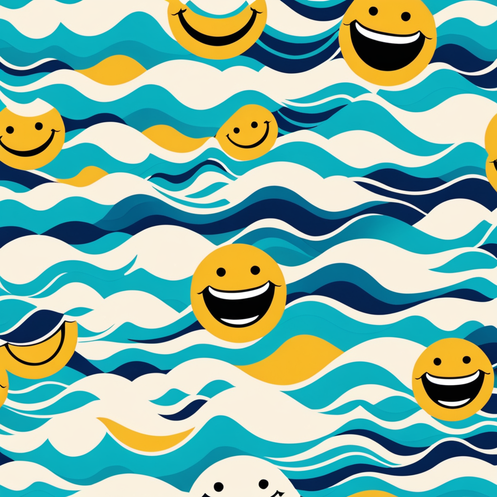 ocean waves in the shape of a smile with a pop art theme cool tones ...