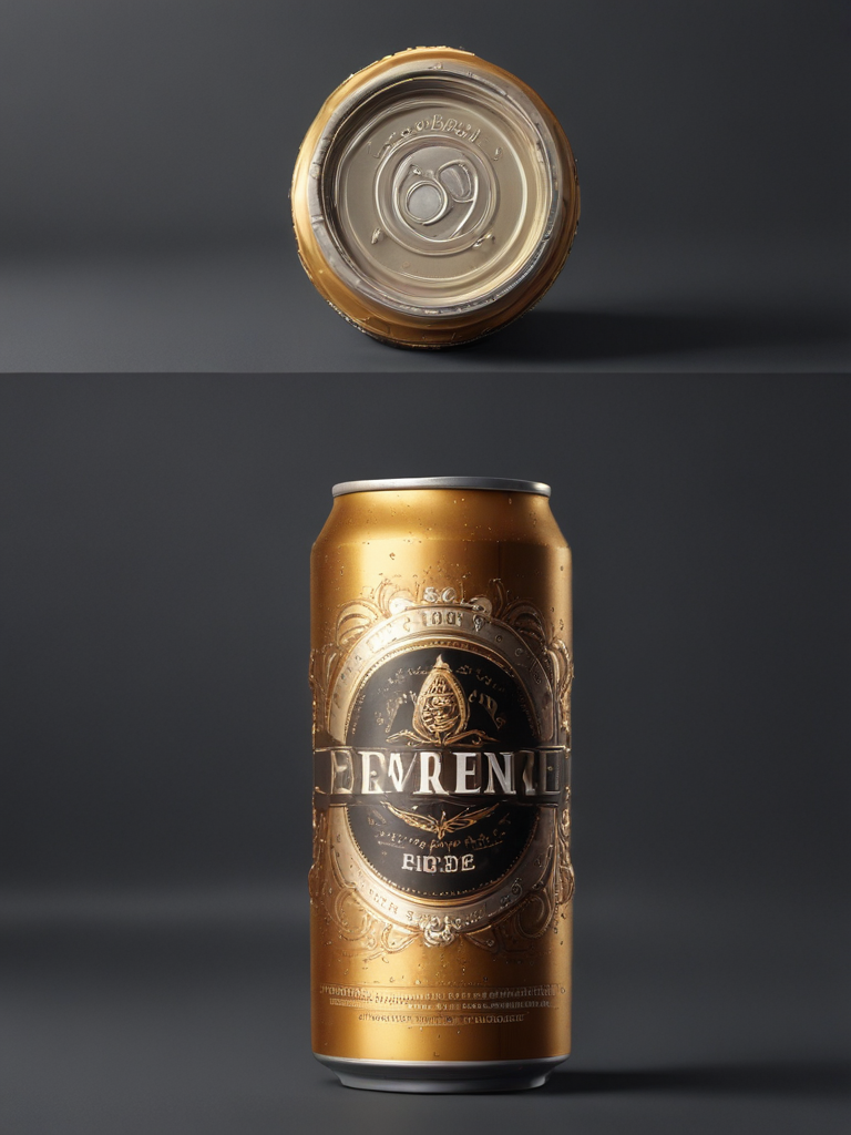 Golden Beer Can Displaying Intricate Design and Classic Branding Elements