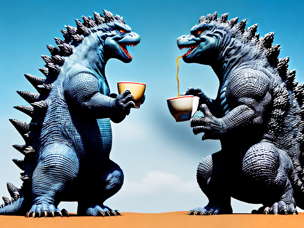 godzilla drinking coffee