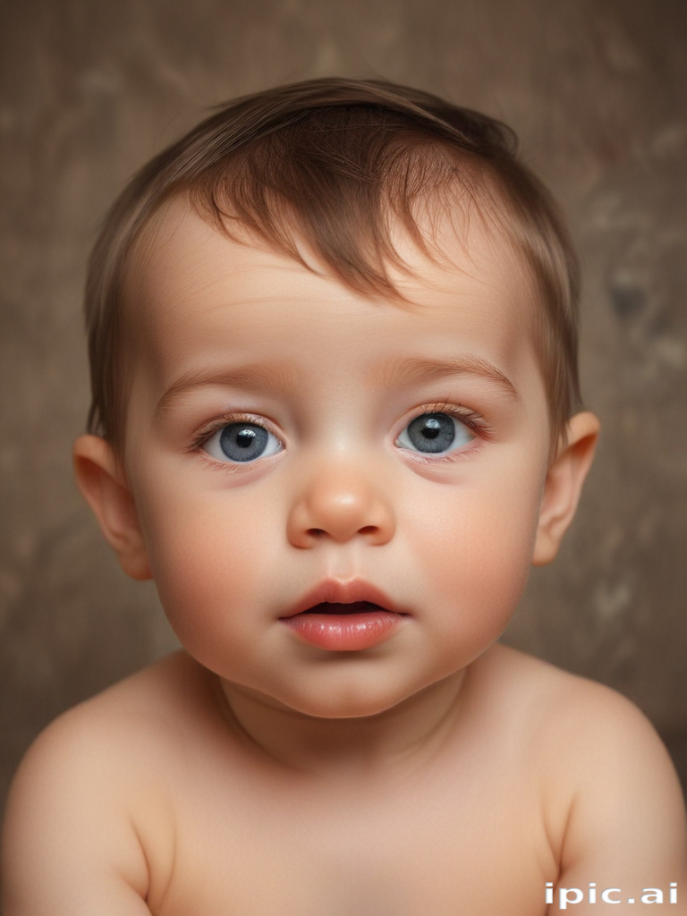 Adorable Baby with Big Blue Eyes and Cute Expression Captured in Close-Up.