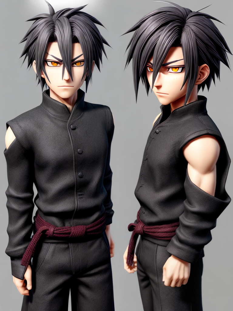 create a character with black hair with highlights and a low fade in ...