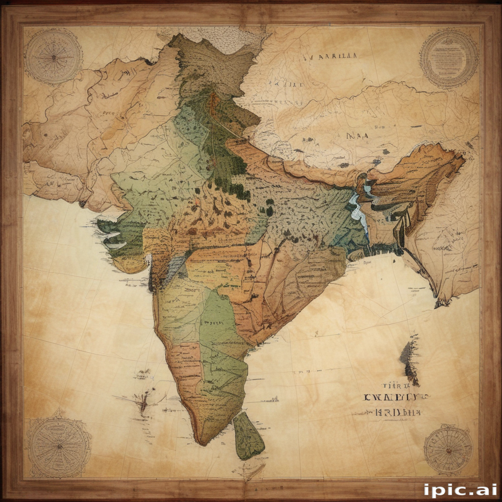 Detailed Historical Map of India Showcasing Geographical Features and ...