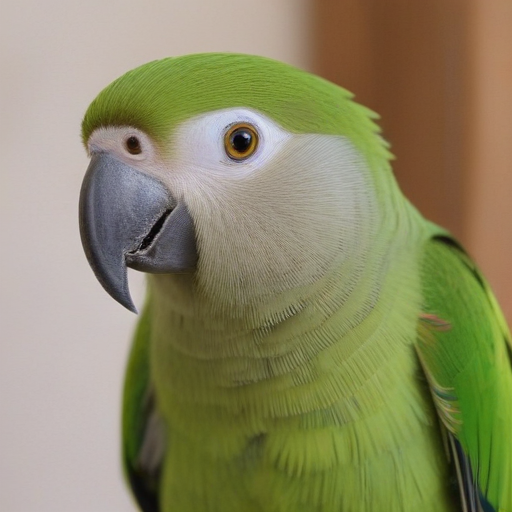 monk aka quaker parrot, with grey chest, grey cheeks, green forehead ...