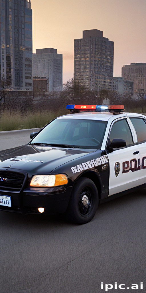City Police Car on Duty with Lights Flashing in Urban Setting