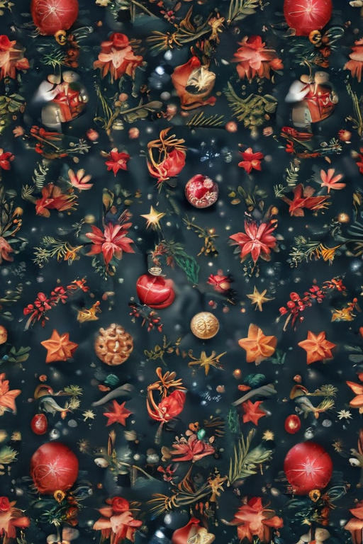 Festive Holiday Pattern Featuring Ornaments, Flowers, and Winter ...