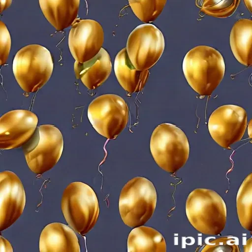 Festive Celebration Decorated with Shiny Gold Balloons Floating in the Air