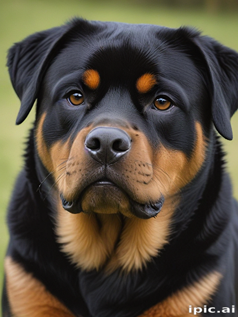 A Majestic Rottweiler with Striking Features and Expressive Eyes Outdoors