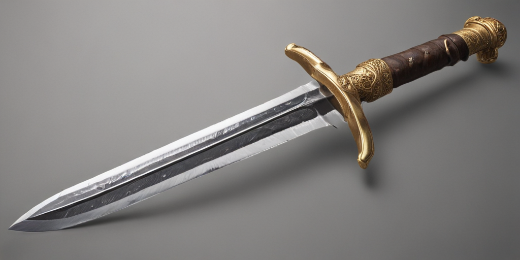 Exquisite Ornate Dagger with Intricate Gold Handle and Sleek Blade Design