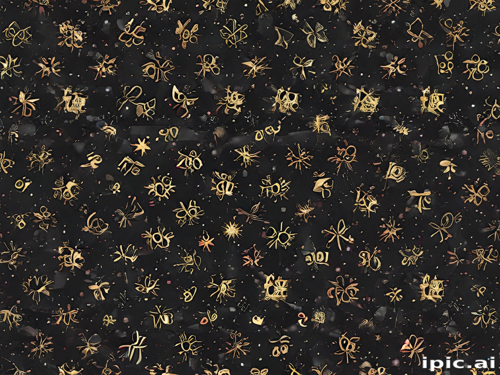 Intricate Pattern of Golden Symbols on a Dark Background Design