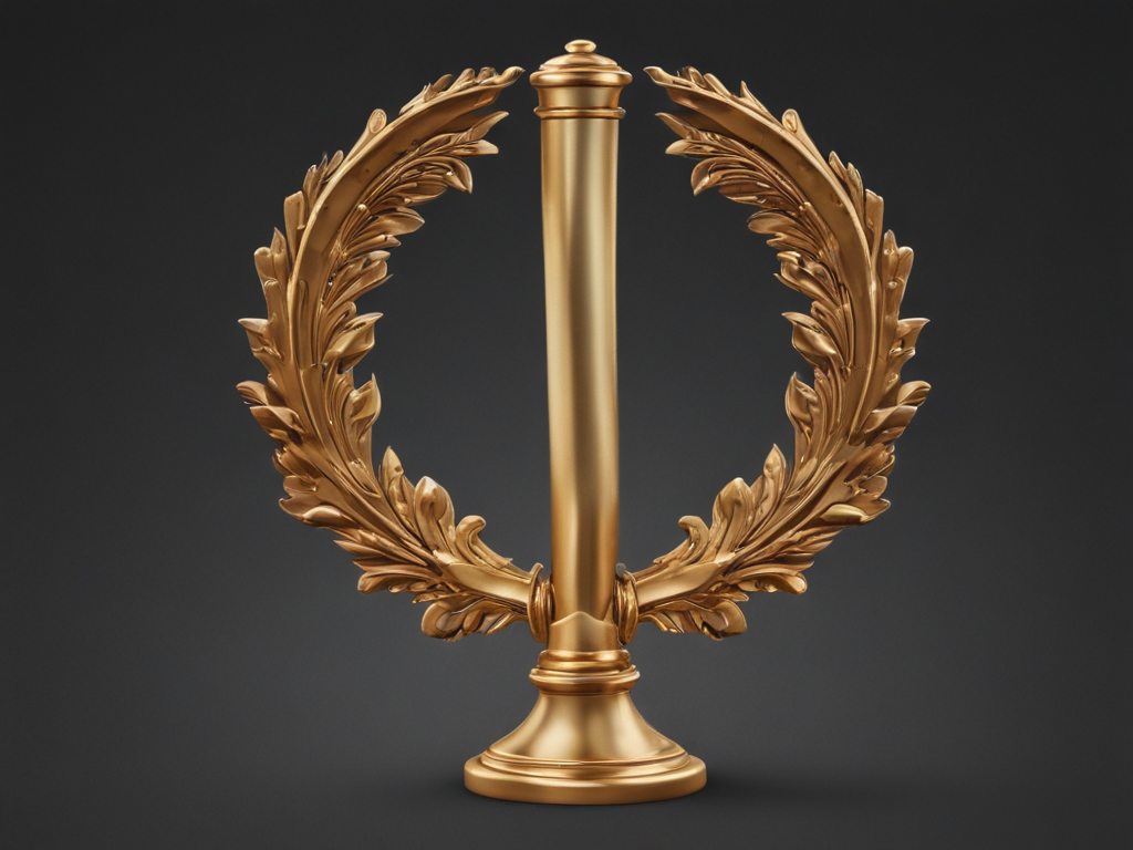 Elegant Golden Trophy with Ornate Laurel Leaves and Central Column Design