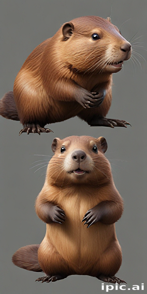 Two Charming and Playful Beavers Posing for a Fun Portrait Session