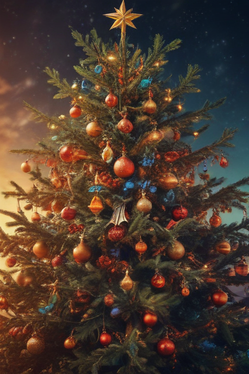 Beautifully Decorated Christmas Tree Illuminated with Colorful ...