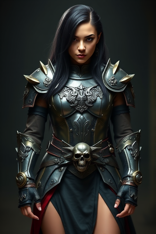 Fierce Warrior in Intricate Armor, Exuding Power and Mystery