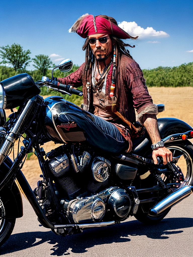 jack sparrow riding a harley davidson