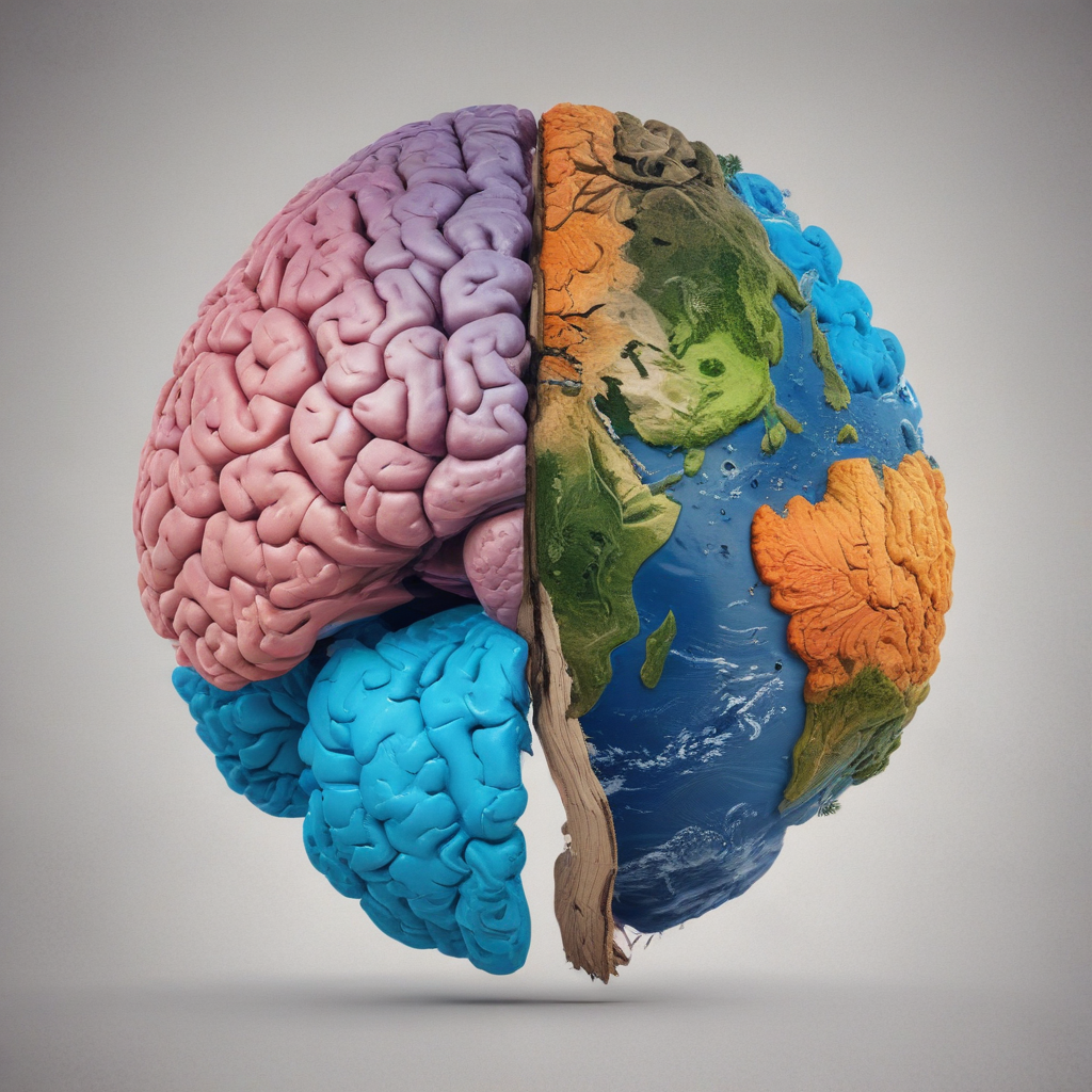 left half colorful human brain and right half earth