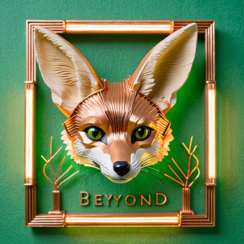 art deco style fennec fox head on a green background with a square ...