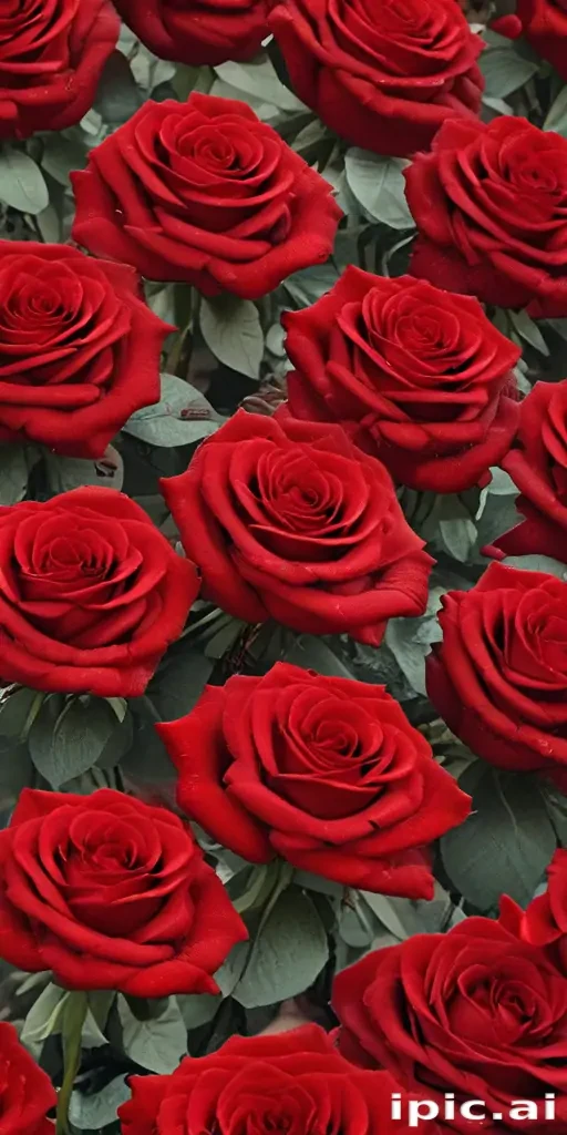 Vibrant Red Roses in Full Bloom Surrounded by Lush Green Leaves