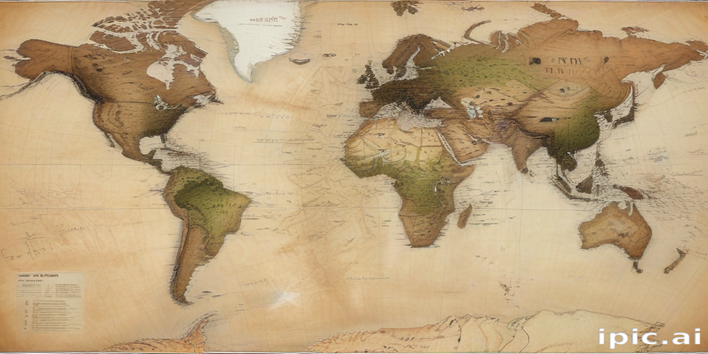 A Vintage World Map Highlighting Geographic Features and Historical ...