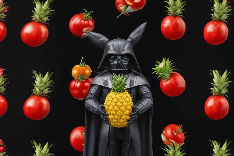 darth vader pikachu with pineapple juggling tomatoes