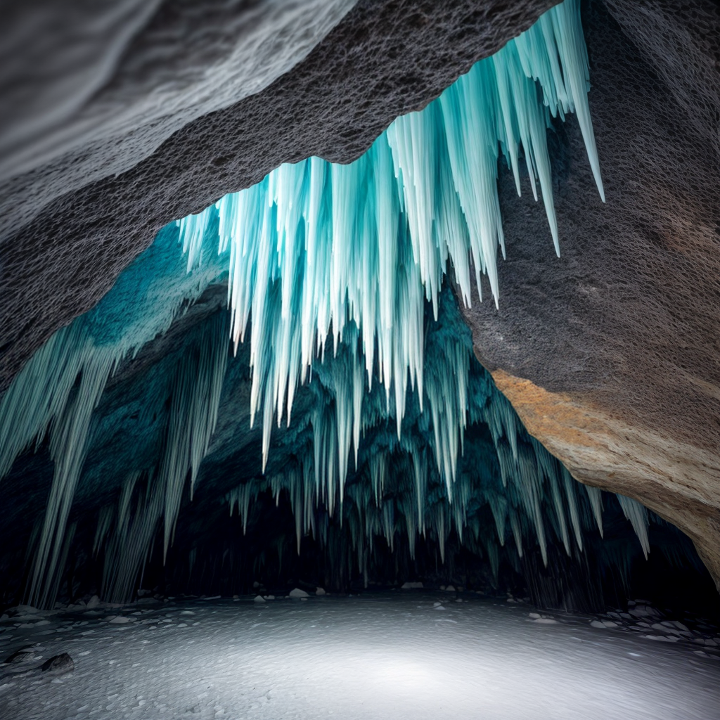 dark ice cave, stalactites and stalagmites, dripping