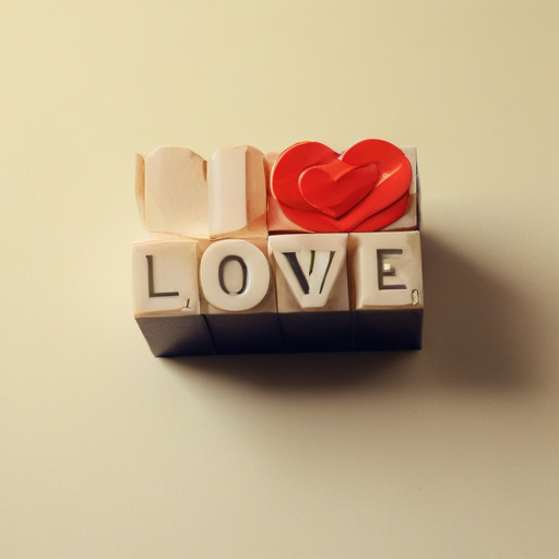 The word "Love" in blocky lettering against a light yellow background