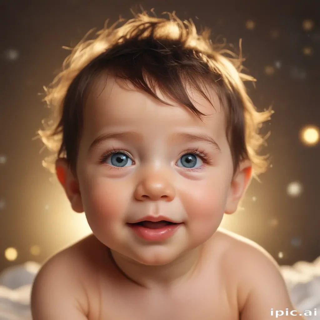 Joyful Baby with Sparkling Eyes Surrounded by a Warm, Dreamy Glow