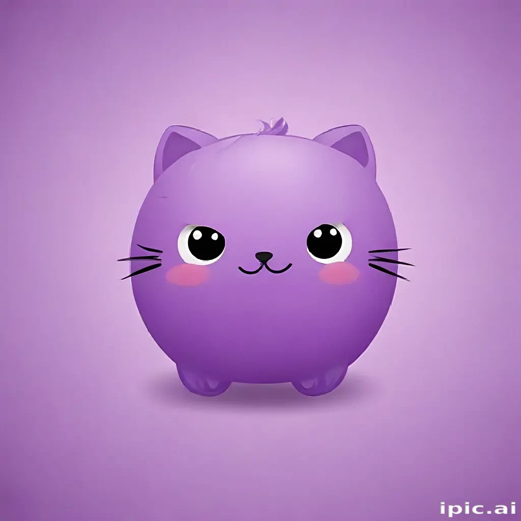 Adorable Purple Cartoon Cat Character with Big Eyes and Cute Features.