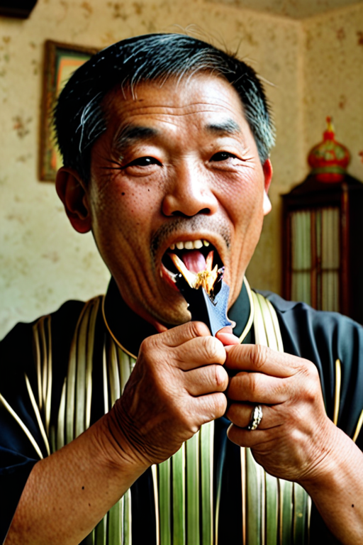 Chinese man eating bat