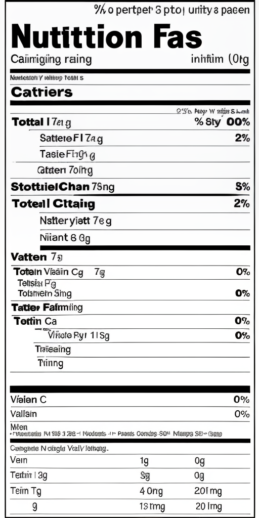 Comprehensive Nutritional Information Label for a Food Product ...