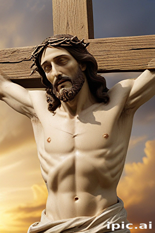 Depiction of Jesus Christ on the Cross Against a Dramatic Sky Background