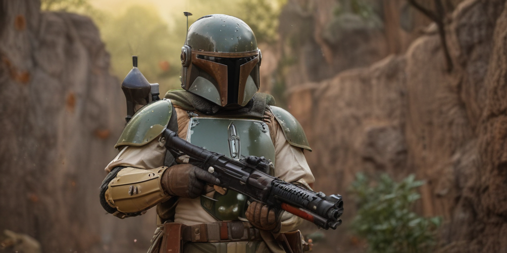 The Fearless Bounty Hunter Stands Ready in a Desert Canyon Landscape