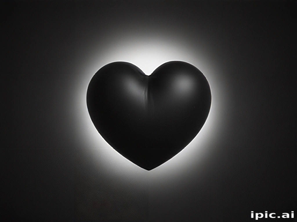 A Glossy Black Heart Illuminated by a Soft Glowing Light Background