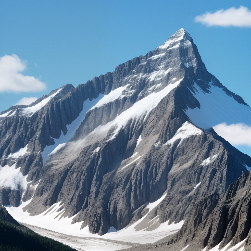 Majestic Snow-Capped Mountain Peak Under Clear Blue Sky and Clouds