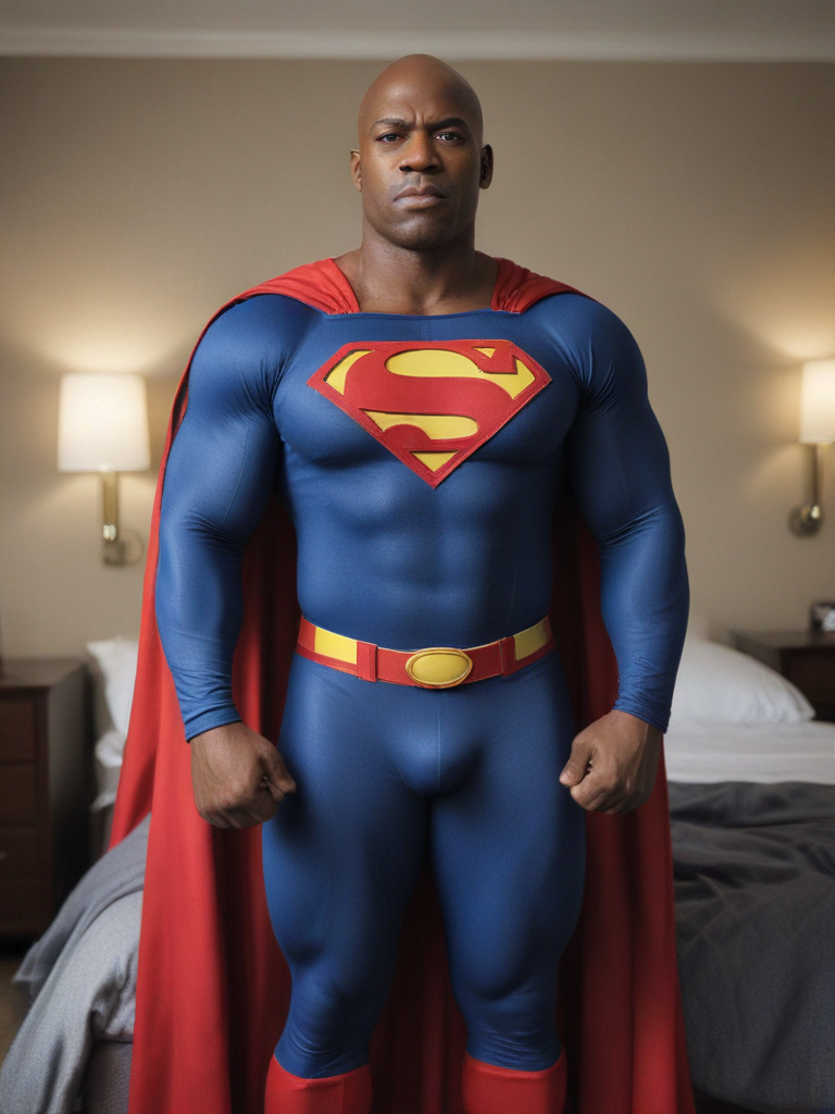 Hotel room, Bald black man, huge muscular overweight strongman black ...