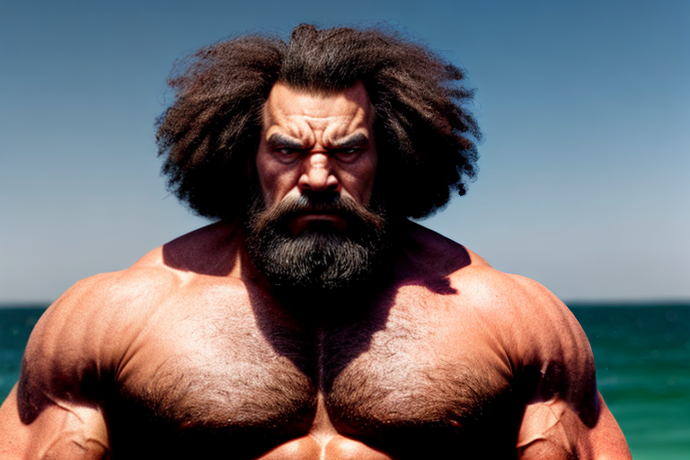 A strong, large, man with a curly head, and one eye on his forehead