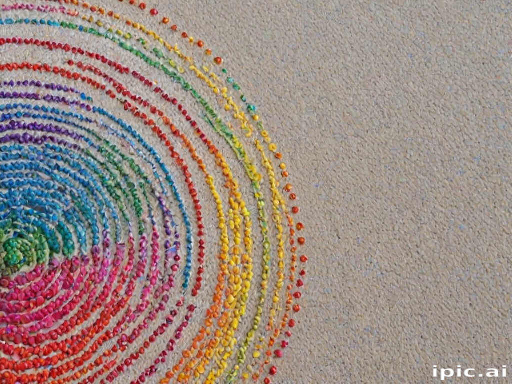 Vibrant Colorful Circular Pattern Created with Small Dots on Canvas Surface