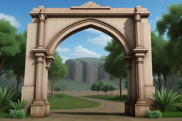 Beautiful Stone Archway Framing a Scenic Landscape with Lush Greenery