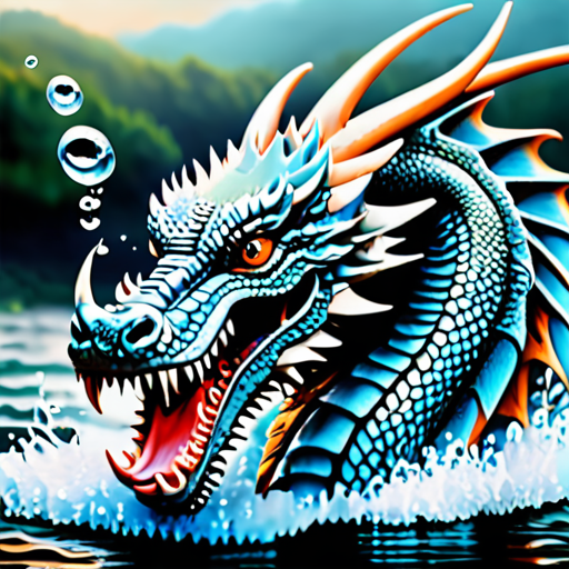 Ouroboros dragon devouring itself with water around it