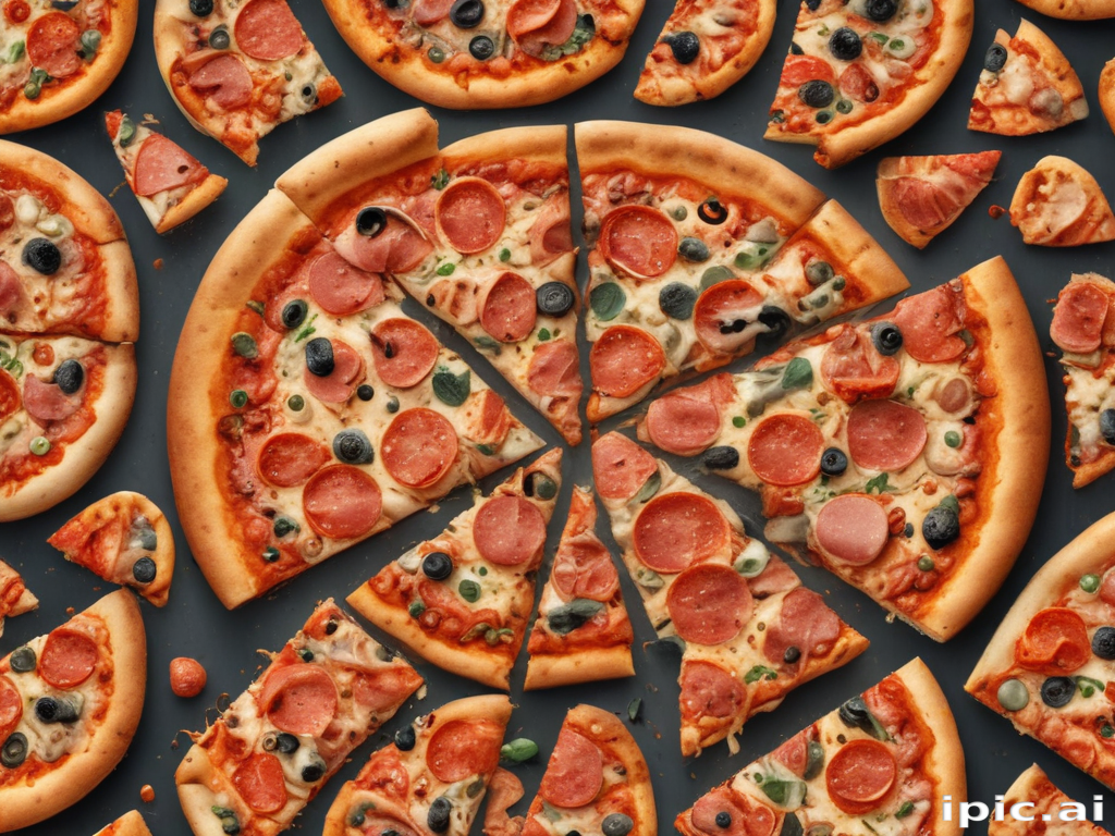 A Delicious Spread of Pepperoni Pizza Slices Arranged Artfully on a Table