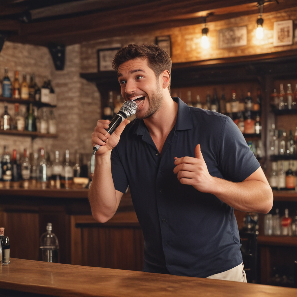 a man doing a stand up comedy on a bar