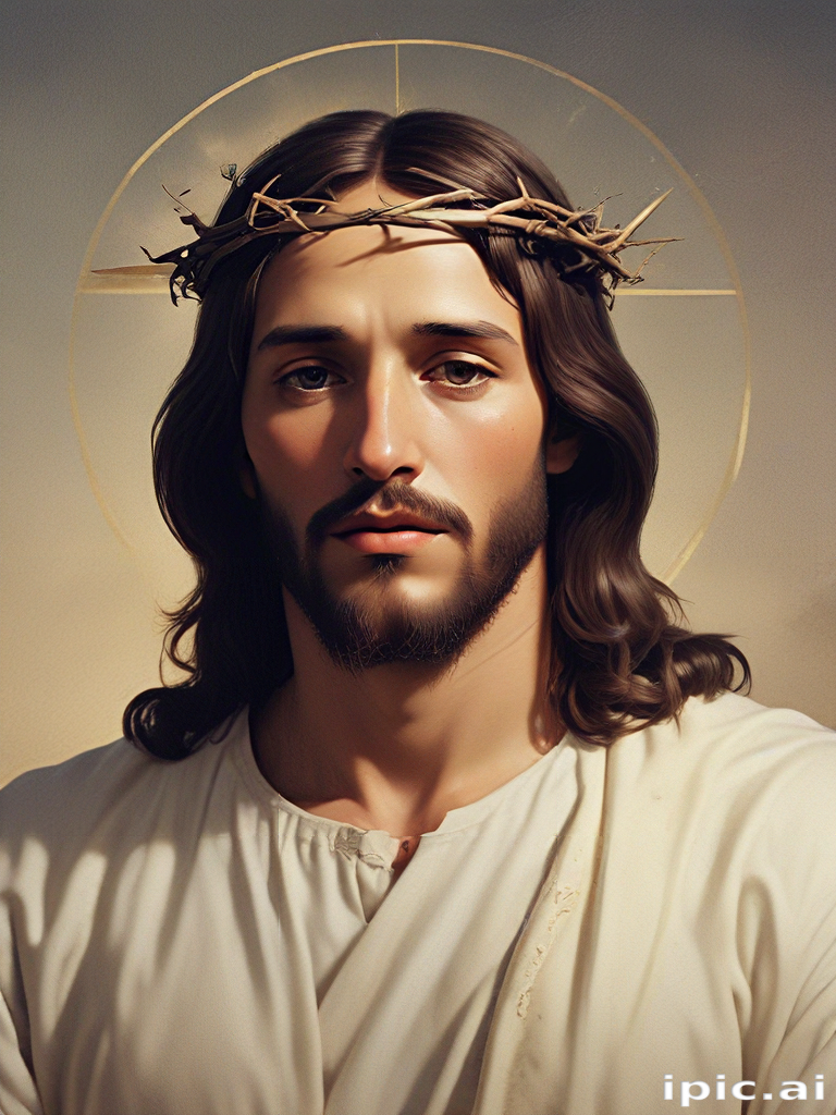 A Portrait of Jesus Christ Depicted with a Crown of Thorns.